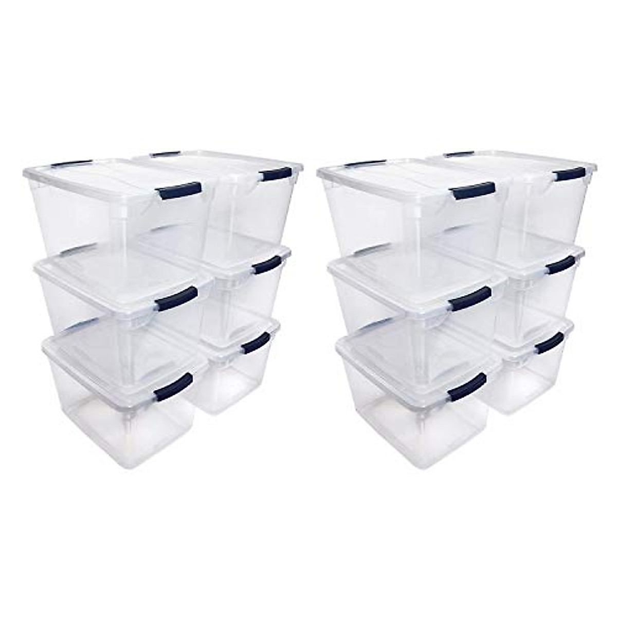 Rubbermaid Cleverstore Home Office Organization 30 Quart Latching Stackable Plastic Storage Tote Container with Lid, Clear (12 Pack)