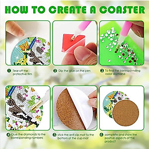 NEGHER 8 PCS Christmas Diamond Painting Coasters, Diamond Art Coasters with Holder, DIY Snowmen Diamond Painting Coasters Kits for Beginners Kids Adults Craft Supplies Home Decoration