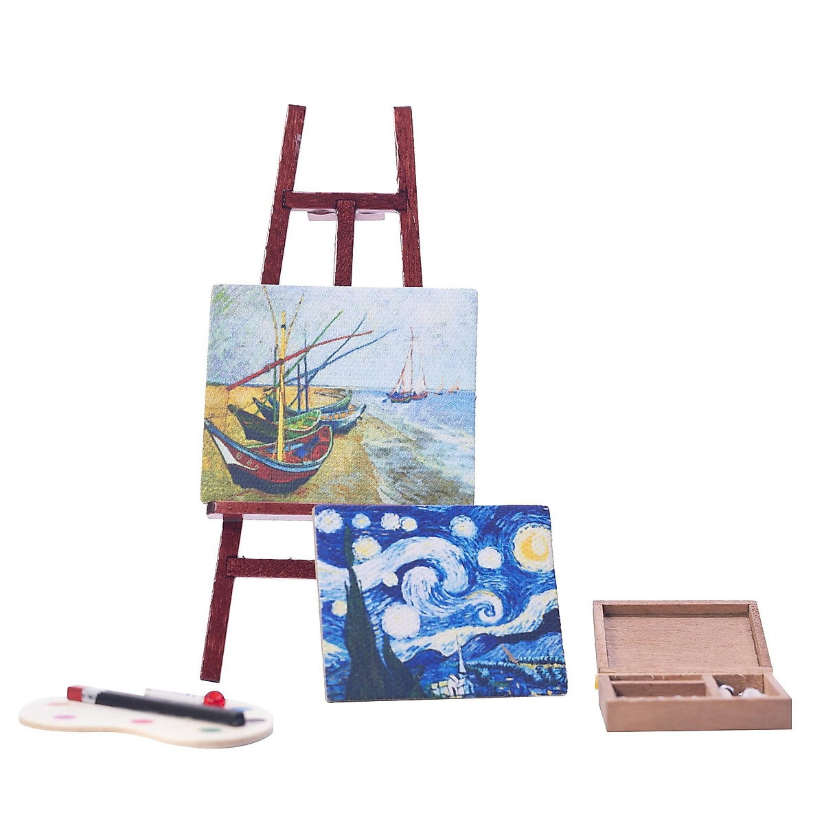 Fateanuki Doll House Accessory Painting Tool Set and Small Potted Plants Miniature Dollhouse Toy Balcony Patio Furnitures Decoration Accessories 1 12 Scale