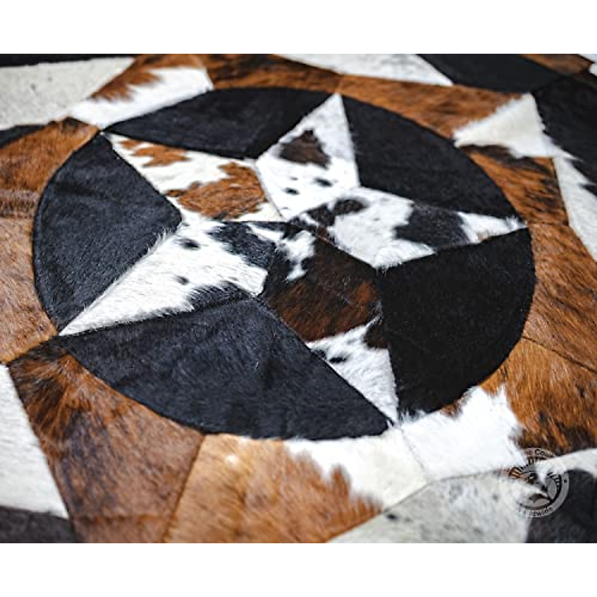 Genuine Round Cowhide Rug Rodeo Star Patchwork 60" Area Rug