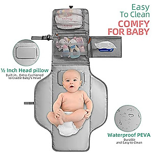 Portable Diaper Changing Pad for Baby, Detachable Travel Changing Pad with Baby Wipes Pocket, Gifts for Baby Shower, Newborn Girls and Boys (Grey)