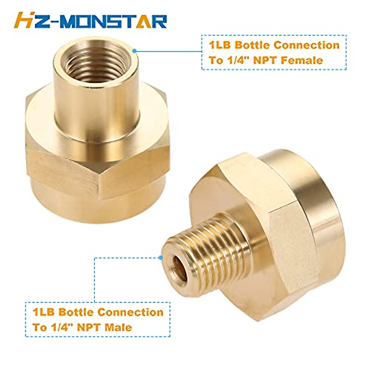 HZ-MONSTAR 1LB Propane Gas Bottle Refill Adapter kit, Including 1/4" NPT Female Tank Brass Fitting and 1/4" Male NPT Thread, Grill Stove Connector