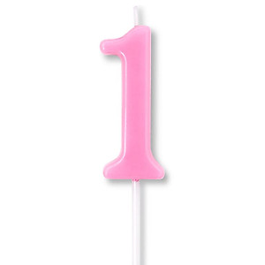 Dollet Pink Birthday Candle for Smash Cake Cupcakes, Number 1
