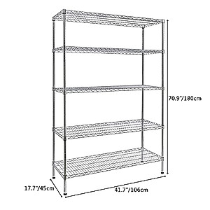 Duitrc Wire Shelving Unit Adjustable Steel Wire Rack Chrome, Heavy Duty Storage Shelving Unit On,Floor Standing Storage Rack Metal Organizer Wire Rack,for Garage Kitchen (Silvery, 5 - Tier)