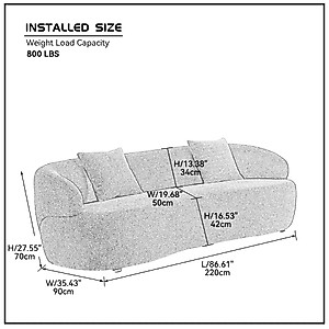 JURMALYN 86.6'' Curved Sofa for Living Room Round Sectional Sofa Couch 3 Seater Upholstered Sofa Boucle Couch with Pillows for Apartment Home Office, Blue