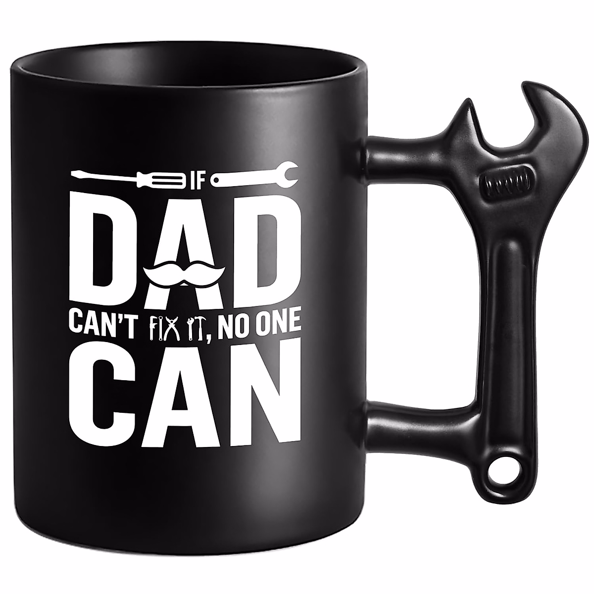 LOZACHE Dad Coffee Mug with Wrench Handle, Funny Dad Birthday Gifts from Daughter and Son for Father Papa Daddy Christmas, Father's Day, If Dad Can't Fix It NO one Can Cup