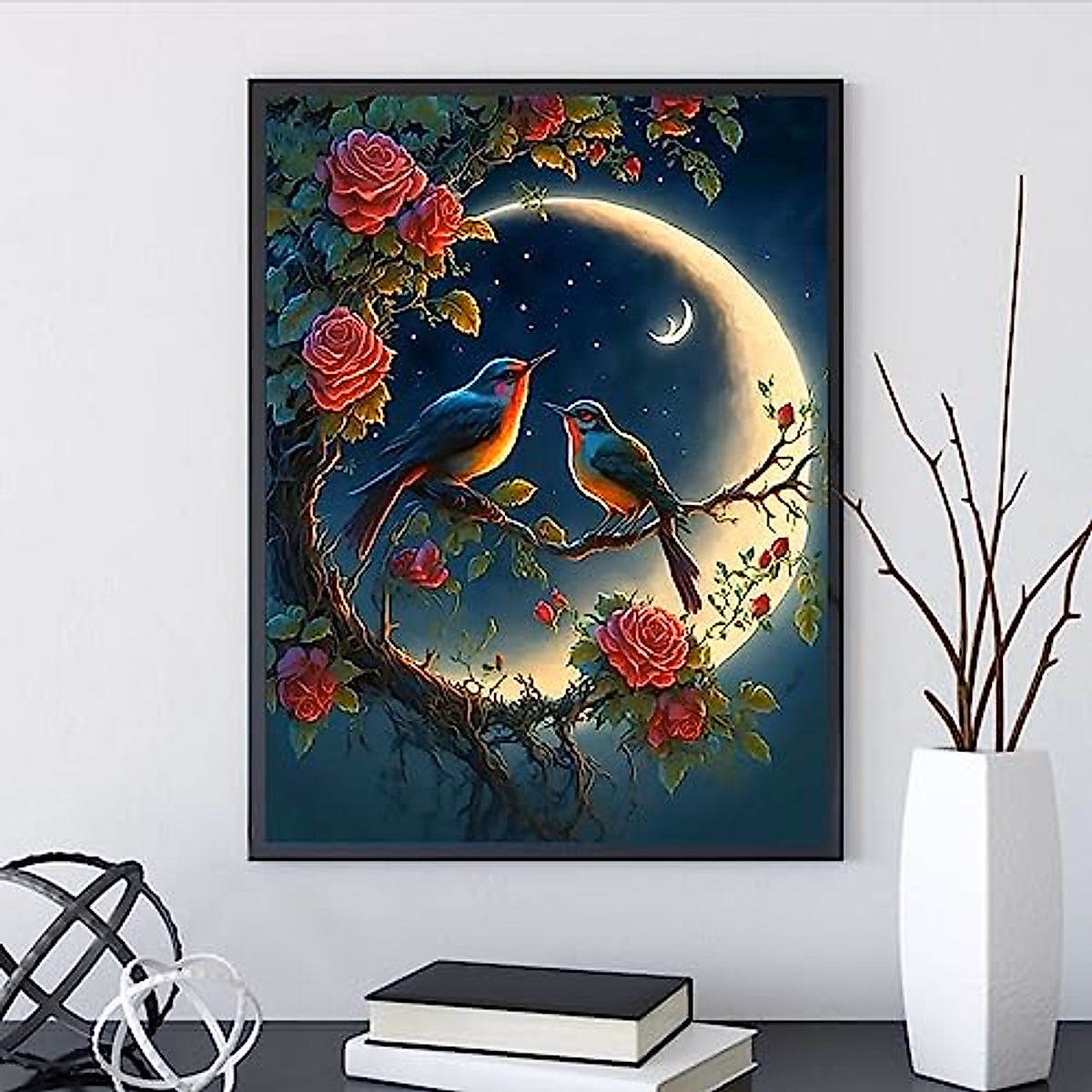 5D Diamond Painting Kits for Adults,Flowers Diamond Art Kits for Adults Kids Beginner,Bird Round Full Drill Craft Diamond Painting for Home Wall Decor 12X16inch