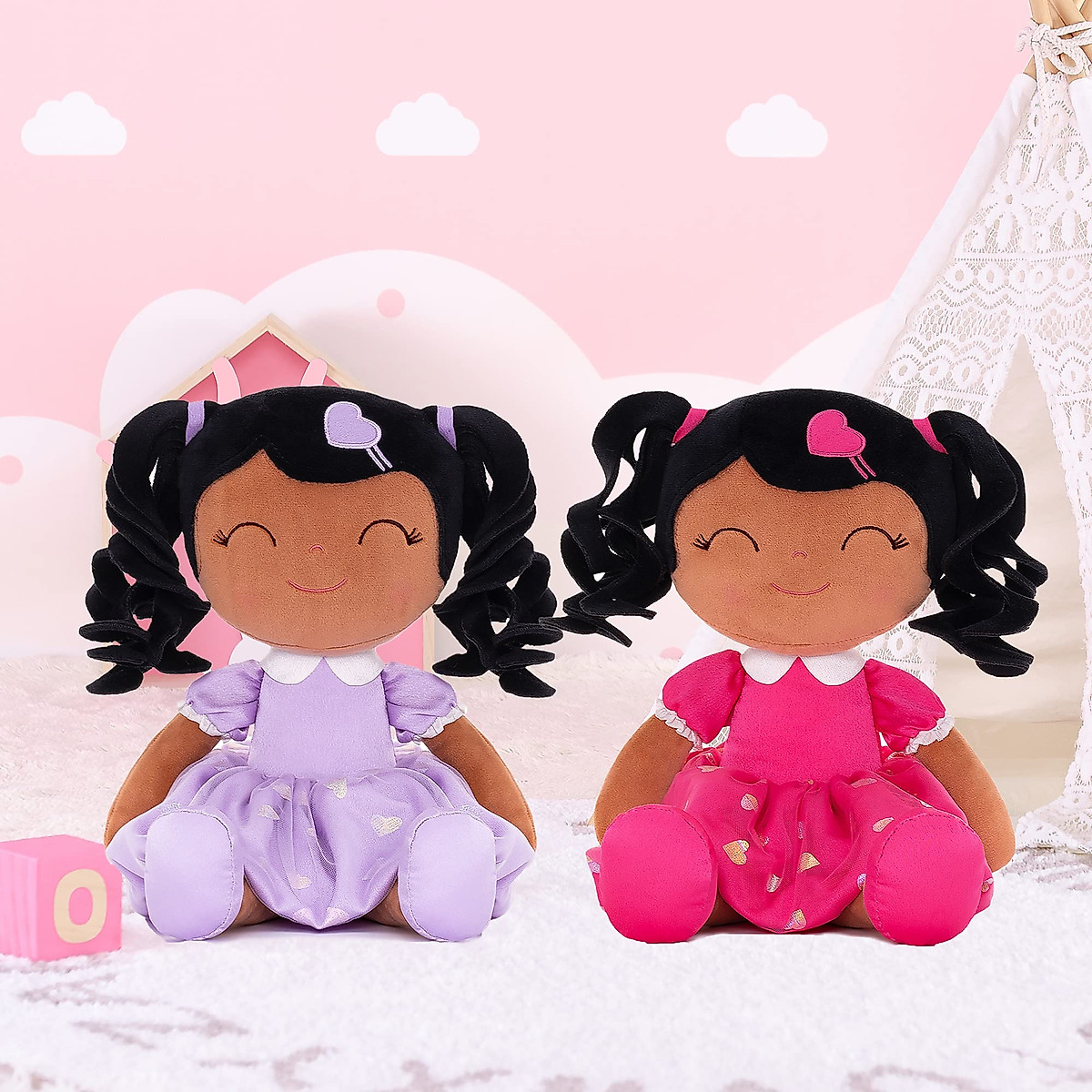 Gloveleya Baby Doll Gifts Plush Curly Girl Toys with Love 16" Rose