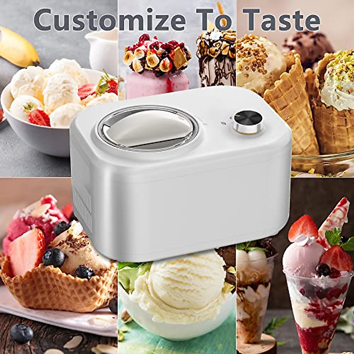 COWSAR Fully Automatic Ice Cream Maker with Built-in Compressor,Fruit Yogurt Machine Pre-freezing is No Needed,Removable Ice Cream Bowl, Easy Clean (CH-IC3908-1)
