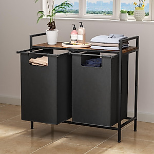 Laundry Basket Organizer - Laundry Hamper, Laundry Sorter with 2 Pull-Out and Removable Bags, Dirty Clothes Hamper Organizer for Laundry Room Bathroom and Dorm, 2 x 12.1 Gallons (46L) Brown and Black