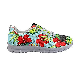 Yzaoxia Parrot Walking Shoes Women Size 6 Hibiscus Flower Breathable Mesh Sneakers Light Weight Running Tennis Shoes Comfortable Athletic