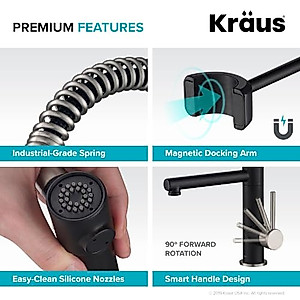 Kraus KPF-1603SFSMB Artec Pro 2-Function Commercial Style Pre-Rinse Kitchen Faucet with Pull-Down Spring Spout and Pot Filler, 24.75 inch, Spot Free Finish Stainless Steel/Matte Black