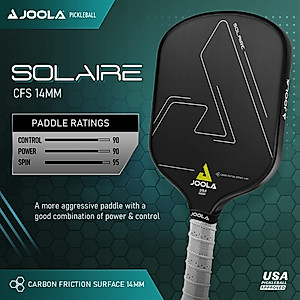 JOOLA Solaire Professional Pickleball Paddle with Carbon Friction Surface - Ideal Spin, Power, & Control - Racket with Reactive Polypropylene Honeycomb 14mm Core - Paddle Cover Included