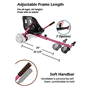 KUMAMOT Hoverboard Seat Attachment for 6.5” 8” 10” Hoverboard, Go Kart Cart Conversion Kit, Accessories for Self Balancing Scooter, Hoverboard Cart for Kids and Adult, Adjustable Frame Length, Pink