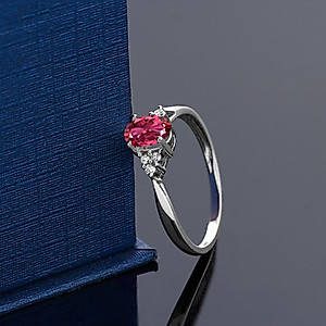 Gem Stone King 14K White Gold Pink Tourmaline and Diamond Engagement Ring For Women (0.56 Cttw, Gemstone Birthstone, Available 5,6,7,8,9) (Size 7)