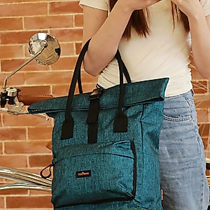 TOURBON Nylon Roll-top Clip-On Bike Panniers Women's Shoulder Tote Bag (Blue)