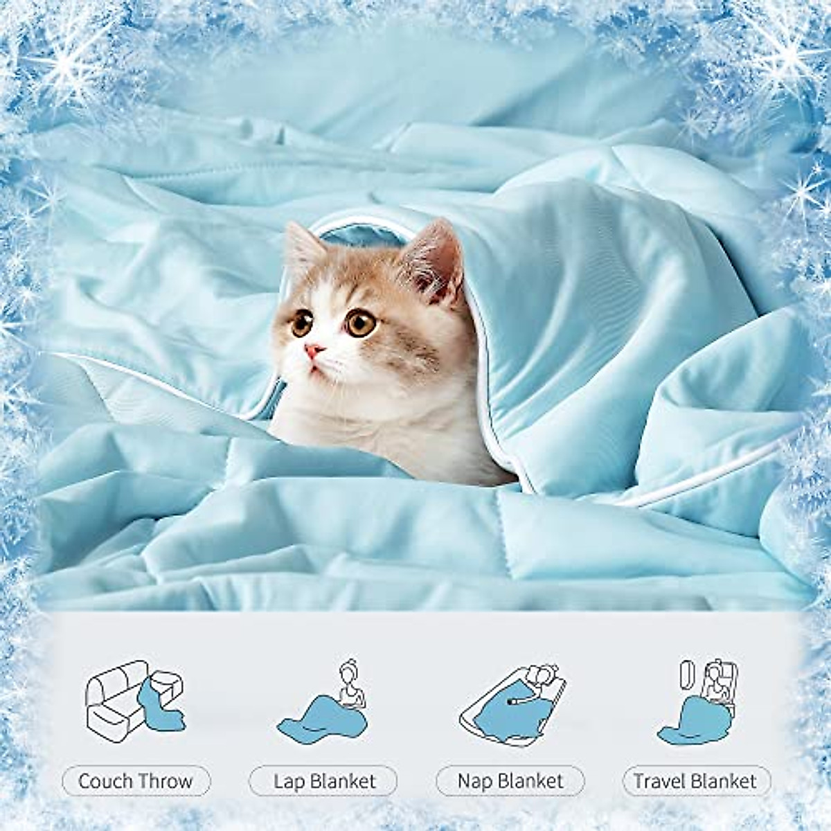 Kaisa Cooling Blanket for Hot Sleepers, Cooling Throw Twin Size, Double Side Cooling Technology, Light Weight Summer Blanket for Kids Adults, Cool Blanket for Bed Couch, Machine Washable, Blue
