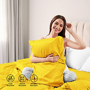 Ahmedani Linen Yellow Satin Pillowcase for Hair and Skin, 100% Satin Pillowcase Standard Set of 2 with Envelope Closure Lemon Chrome 20x26 inches