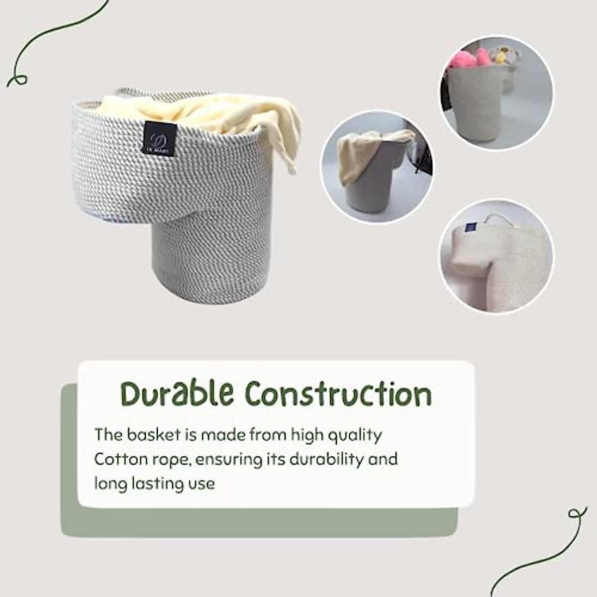 IK Mart Stair Basket - Cotton Rope Stair Baskets for Carpeted Stairs, Internal Support for 16'' Carpeted Stairs Organizer and Wooden Stairs - Perfect Basket for Toys, Laundry & Clothes Storage