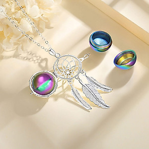 INFUSEU Cremation Jewelry for Ashes for Women Urn Necklace for Human Dog Ash Colorful Rainbow Pendant Dream Catcher Keepsake for Loss of Mother Father Dad Mom Grandma Grandpa