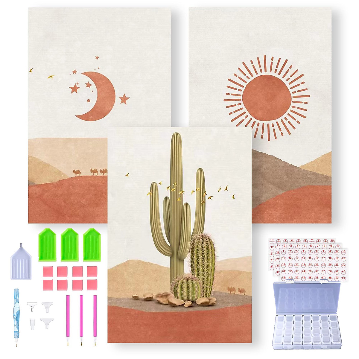 JWYFFS 3 Pack DIY 5D Diamond Painting Kits, Diamond Art Painting,Diamond Painting for Relaxation and Home Wall Decor Rhinestone Painting 12 X 16 Inch with Tools (MA7-9)