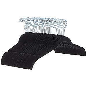 Amazon Basics Slim, Velvet, Non-Slip Shirt Clothes Hangers, Black/Silver - Pack of 50