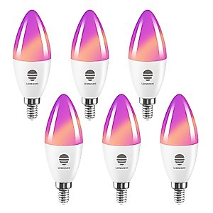 LEDMUNDO E12 Smart Light Bulbs 60W Equivalent, 600LM 6W WiFi Candle Candelabra E12 LED Bulb Compatible with Alexa/Google Assistant, Color Changing, No Hub Required, 2.4GHz WiFi Only, ETL Listed, 6PCS
