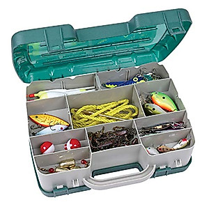 Flambeau Outdoors 7220 Small 11" Double-Sided Satchel, Portable Tackle Storage Box with Removable Dividers and Handle, Tan/Green