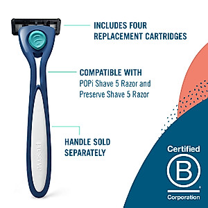 Preserve Five Blade Replacement Cartridges, Wave Edition, for Shave 5 Recycled Razor, 4 Count