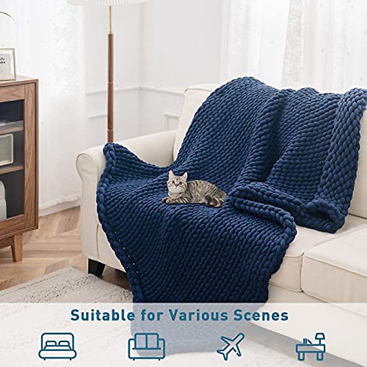 Weighted Idea Queen Size Weighted Blanket (60" x80", 15 Pounds, Navy Blue) Chunky and Soft,Handmade Throw Blanket for Adults, Best Gift for Christmas