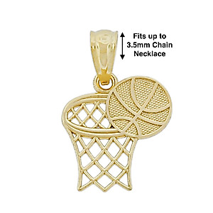 Gold Basketball Hoop Charm Pendant - 10 Karat Gold - Sports Jewelry - Basketball Team Jewelry (Style 1)