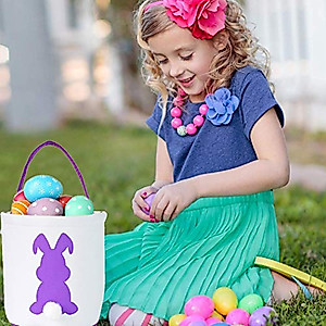 2 Pieces Easter Bunny Basket Bags Rabbit Handbag Canvas Tote Bag Bucket for Eggs Gifts Candy Toys Purple
