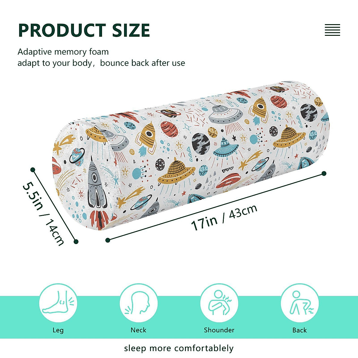 Vnurnrn Space Rockets Neck Support Pillow Round Neck Roll Bolster Cylinder Pillow Cervical Pillows Shoulder Pillow for Leg Knee Back Head Support for Study Work Men Women