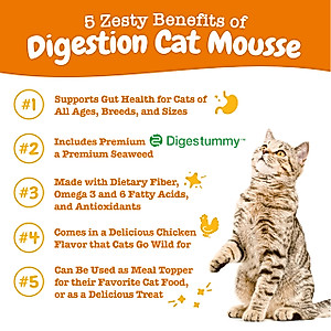 Zesty Paws Cat Mousse Squeezies Puree Cat Treats for Digestion - with Seaweed, Omega Fatty Acids, Antioxidants - Support for Digestive Health Cats - Chicken Flavor - 18 Count
