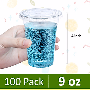 Eupako 9 oz Plastic Cups with Lids 100 Sets, Disposable Clear Cups with Lids, Cold Drink Containers for Beverage, Parfait, Smoothie