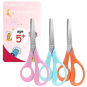 5" Left Handed Kids Scissors Set of 3 pcs,Suit for Ages 3-5 4-6 6-8,Kids Craft Scissors with Blunt Tip Stainless Steel Blades,Great for School Classroom, Home and Family Daily DIY Arts Use,Blue,Pink