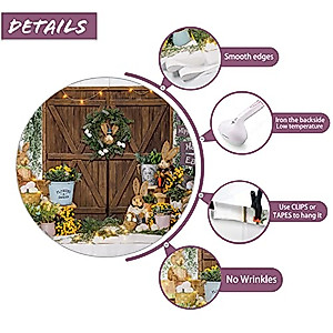 Seasonwood 7x5ft Fabric Spring Easter Backdrops for Photography No Wrinkles Wood Floor Bunny Rabbit Eggs barn Background Kids Baby Portrait Banner Photo Decor Photoshoot Prop Props Favors