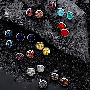 32 Pairs Faux Druzy Stud Earrings Bohemian Round Stud Earrings Stainless Steel Pierced Earrings Jewelry for Women (6 mm)