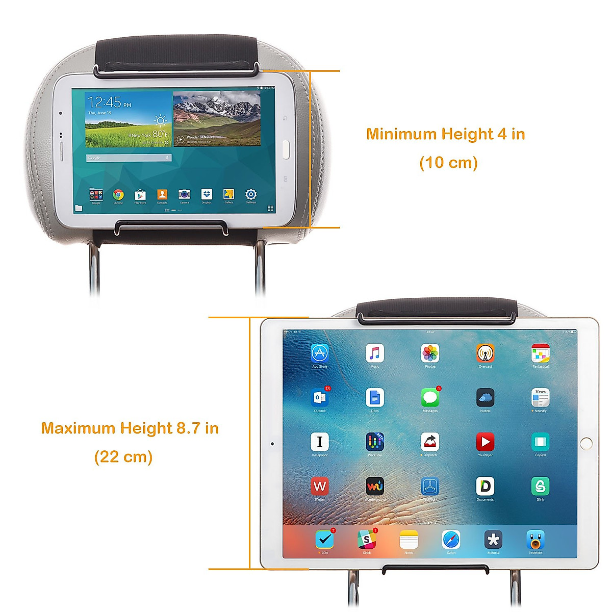 WANPOOL Universal Car Headrest Mount Holder with Angle-Adjustable Clamp - for Use with iPads, Galaxy Tablets and More