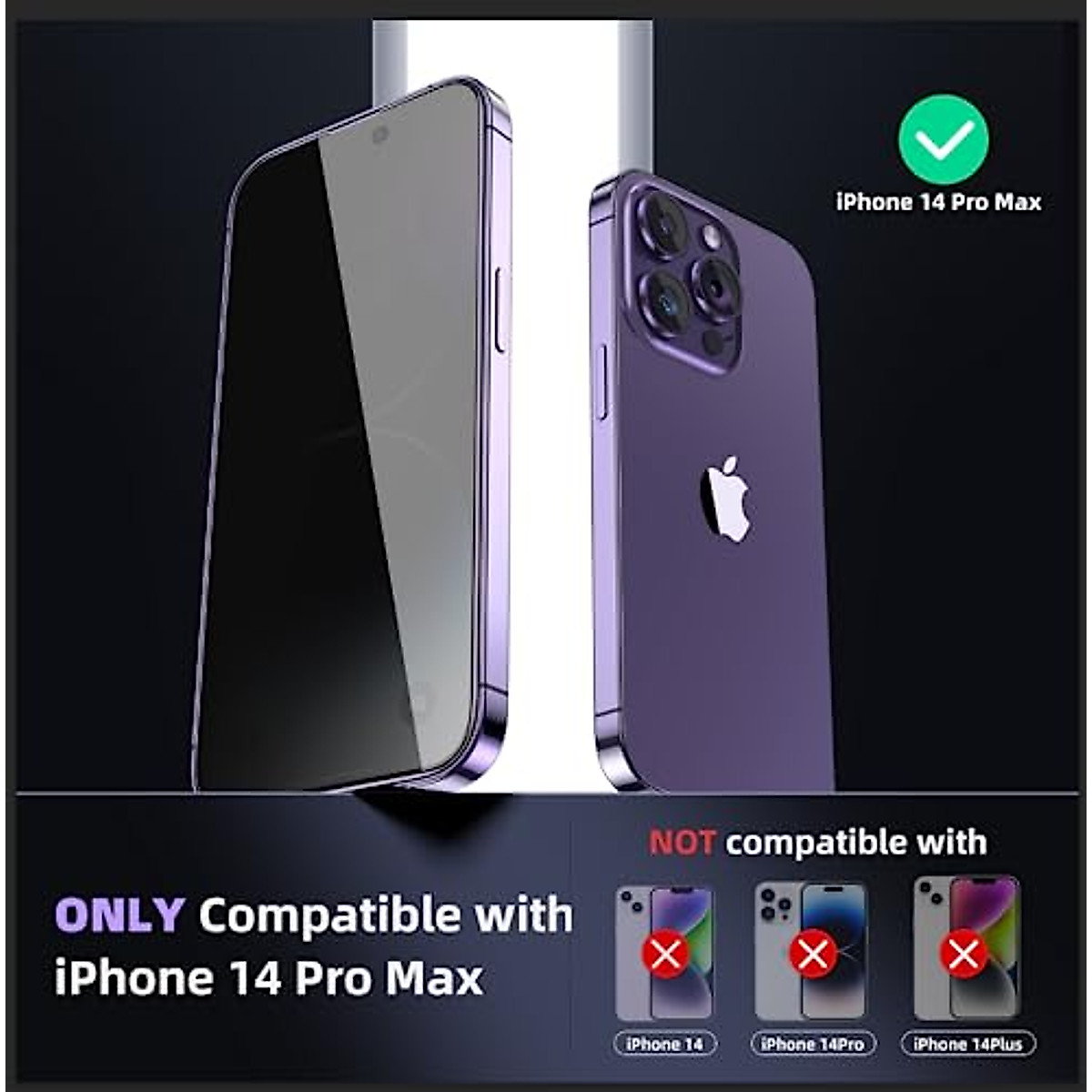 Ruwa Privacy Screen Protector for iPhone 14 Pro Max [3-Pack] [6.7 Inch] Display Tempered Glass Film with Easy Installation Alignment Frame, 9H Hardness, Scratch Resistant, Case Friendly, Full Coverage