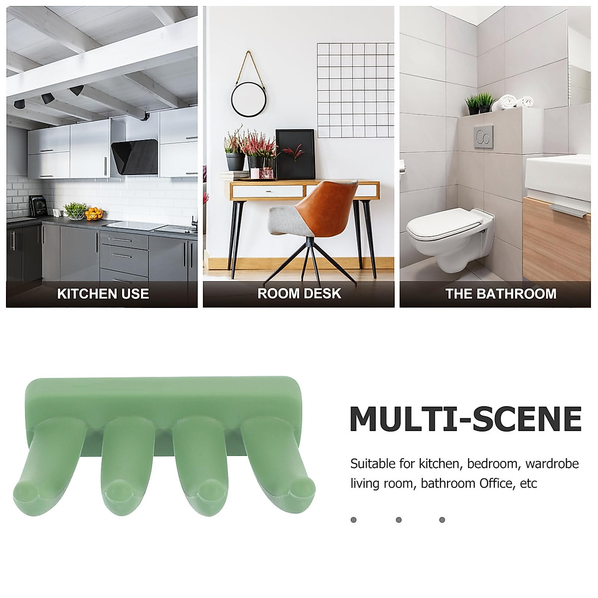 HOLIDYOYO Silicone Hooks Coat Hanger with 4 Hooks Adhesive Wall Hooks for Towels Keys Hats and More No Drilling Required Suitable for Kitchen and Bathroom Creative Banana Design Green