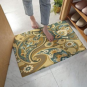 Savannan Bathroom Rug, Paisley Culture Asian Retro Style Cashew Flowers Texture Bath Mat Non-Slip Water Absorbent Microfiber Soft Plush Shaggy Bath Rugs for Shower, Bedroom, Bathtubs 24" x 35"