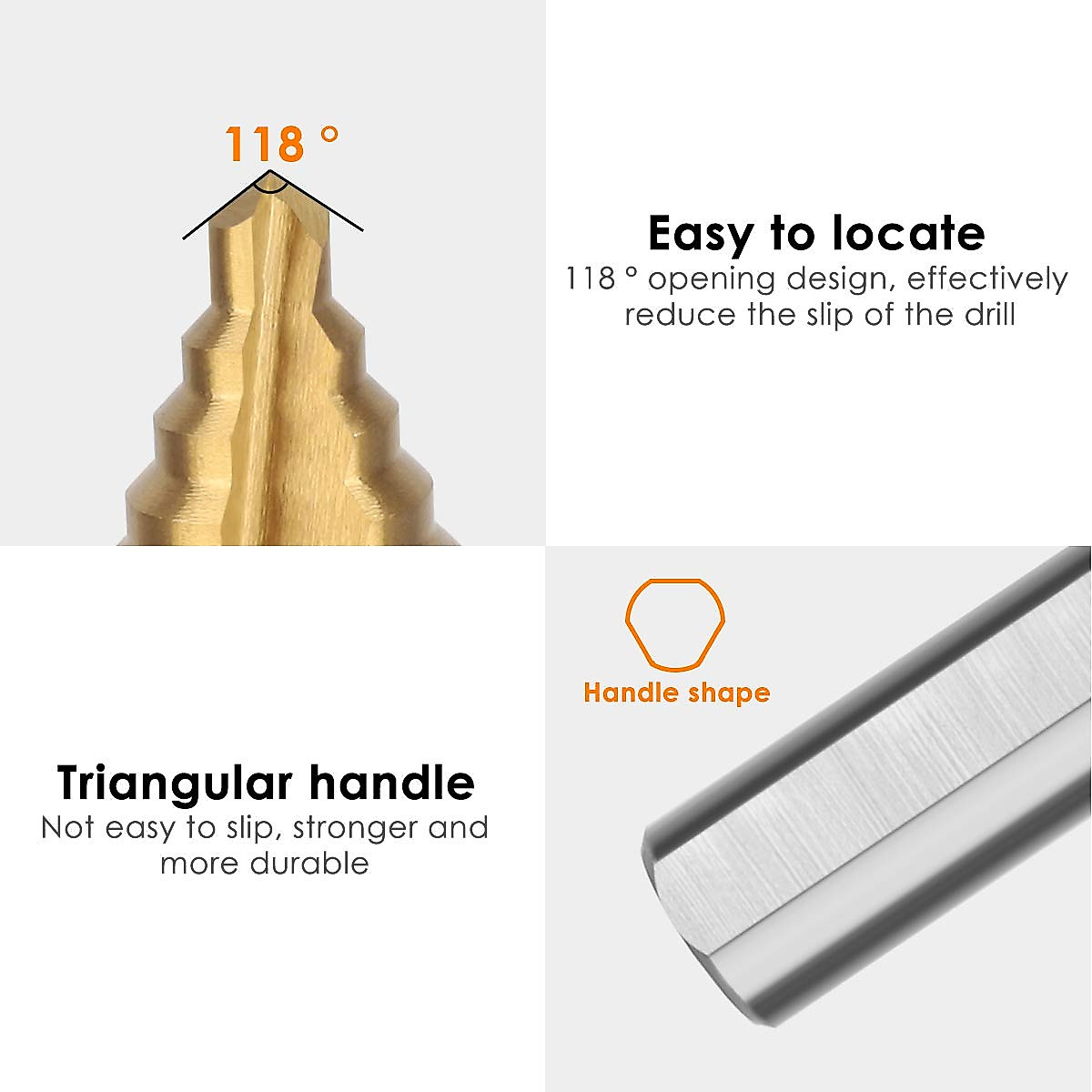 KOWOOD HSS Step Drill Bit Set & Automatic Center Punch 4 Pcs Set with Titanium Coated