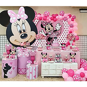Pink Mouse Baby Shower Backdrop 7x5ft White Background Happy Birthday Backdrop for Girls Birthday Themed Party Backgrounds