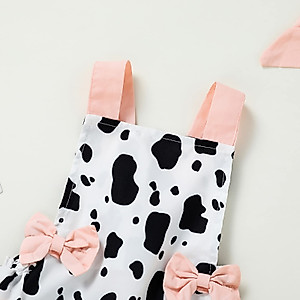 GRNSHTS Infant Baby Girls Ruffle Romper Toddler Sleeveless Halter Bodysuit Jumpsuit+Headband Summer Clothes Cow 12-18 Months Pink&black