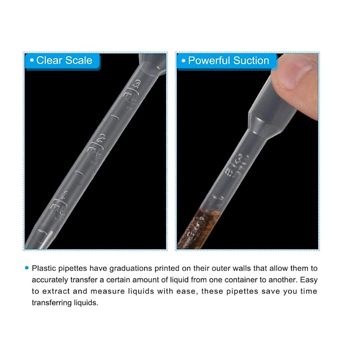 Disposable graduated plastic pipettes for scientific experiments, essential oils, cosmetic tools, DIY art (200pc)