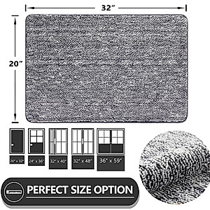 REFETONE Indoor Doormat, Front Door Mat 20"x32" Absorbent Rubber Backing Non Slip Back Door Mats, Machine Washable Low-Profile Entry Rug, Resist Dirt Inside Floor Mat Door Rugs for Entryway, Dark Grey