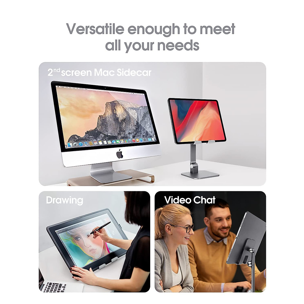 elitehood Aluminum iPad Stand, Adjustable iPad Stand Holder for Desk, Desktop Tablet Stand Dock for iPad Pro 12.9 11, iPad Air Mini 4 5 and More 4-13 inches Tablets, Gray