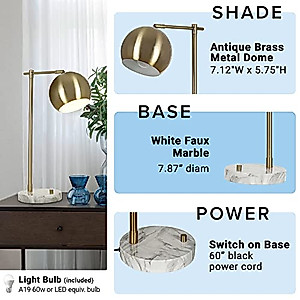 Catalina 23246-001 Mid-Century Modern Adjustable Metal Globe Desk Lamp with Faux Marble Base, LED Bulb Included, 23.5", Antique Brass