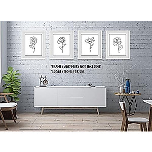 Black and White Wall Art - Flower Line Drawings - Botanical Prints - Abstract Pictures - Set of 4-11x14 - Unframed (11x14)